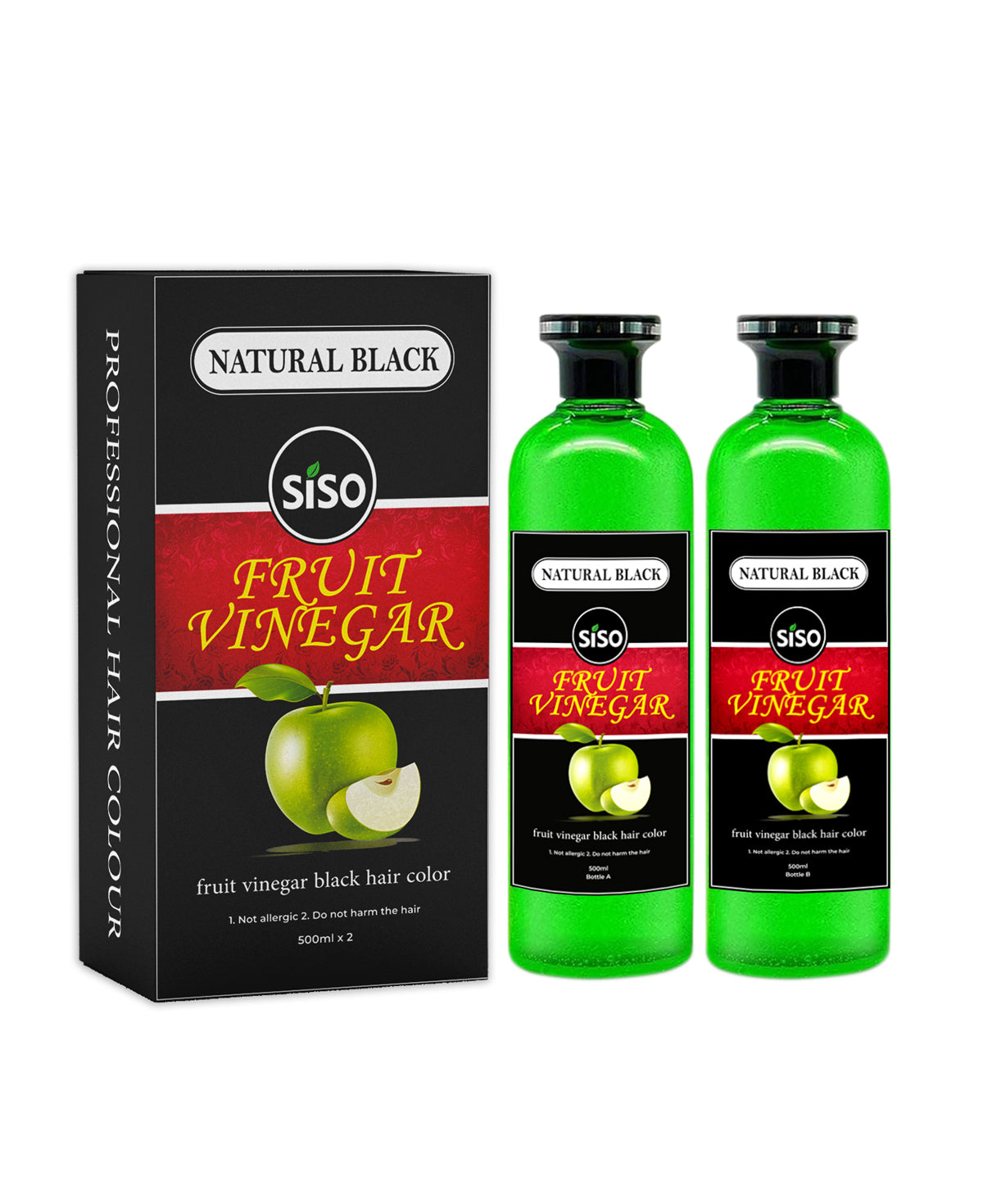 Siso Fruit Vinegar Hair Color, Natural Black | 500ml x 2 %%page%%